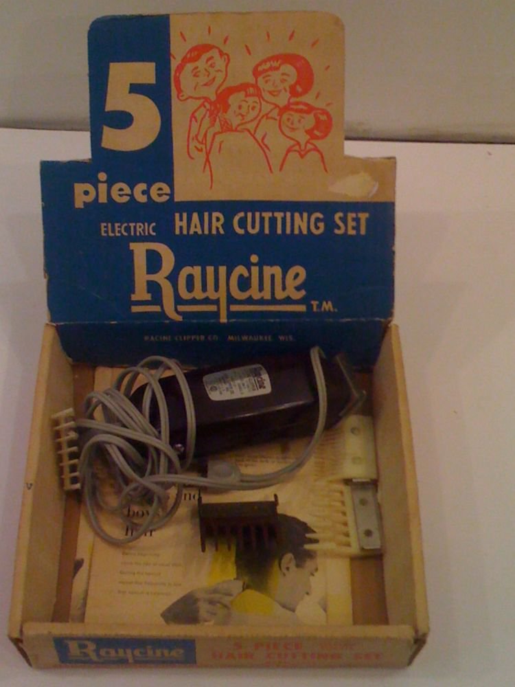 Vintage Raycine 5 Piece Electric Hair Cutting Set Clipper Model 104C w ...