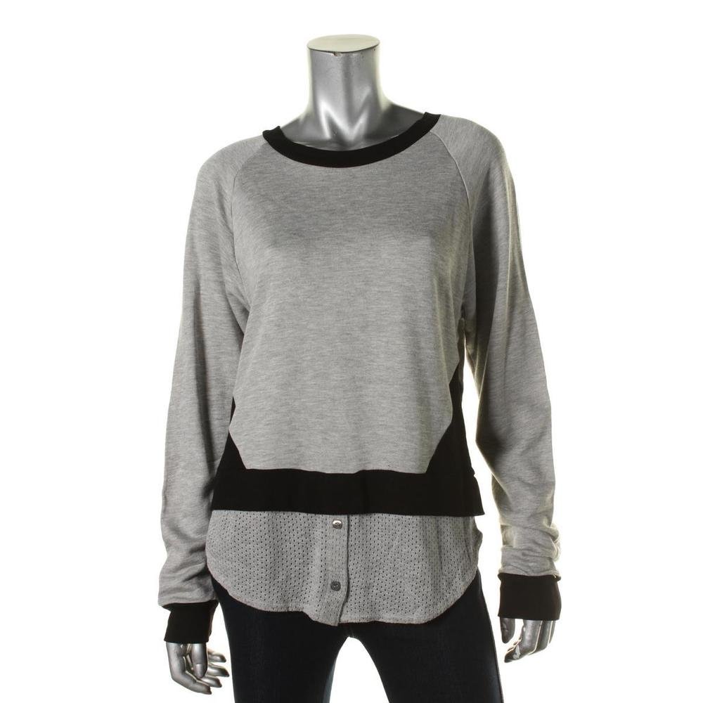 Joe's 7548 Womens Gray Heathered 2Fer Long Sleeves Pullover Top Blouse ...
