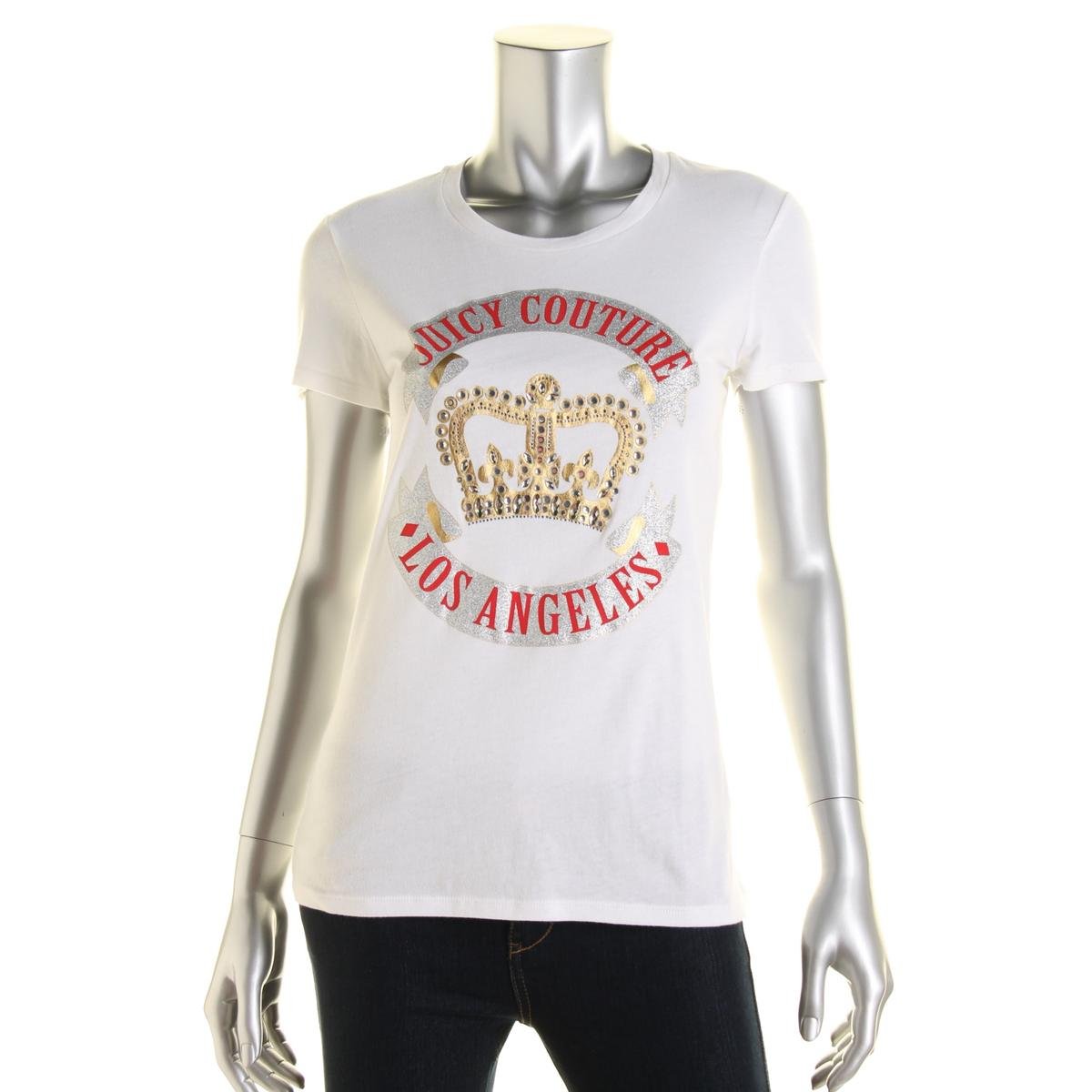 Juicy Couture Black Label 5451 Womens White Embellished T-Shirt XL BHFO