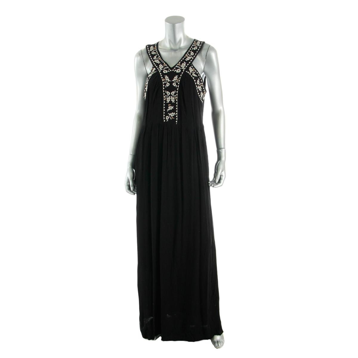 Cupio 7040 Womens Black Gauze Embroidered Sleeveless Maxi Dress L BHFO