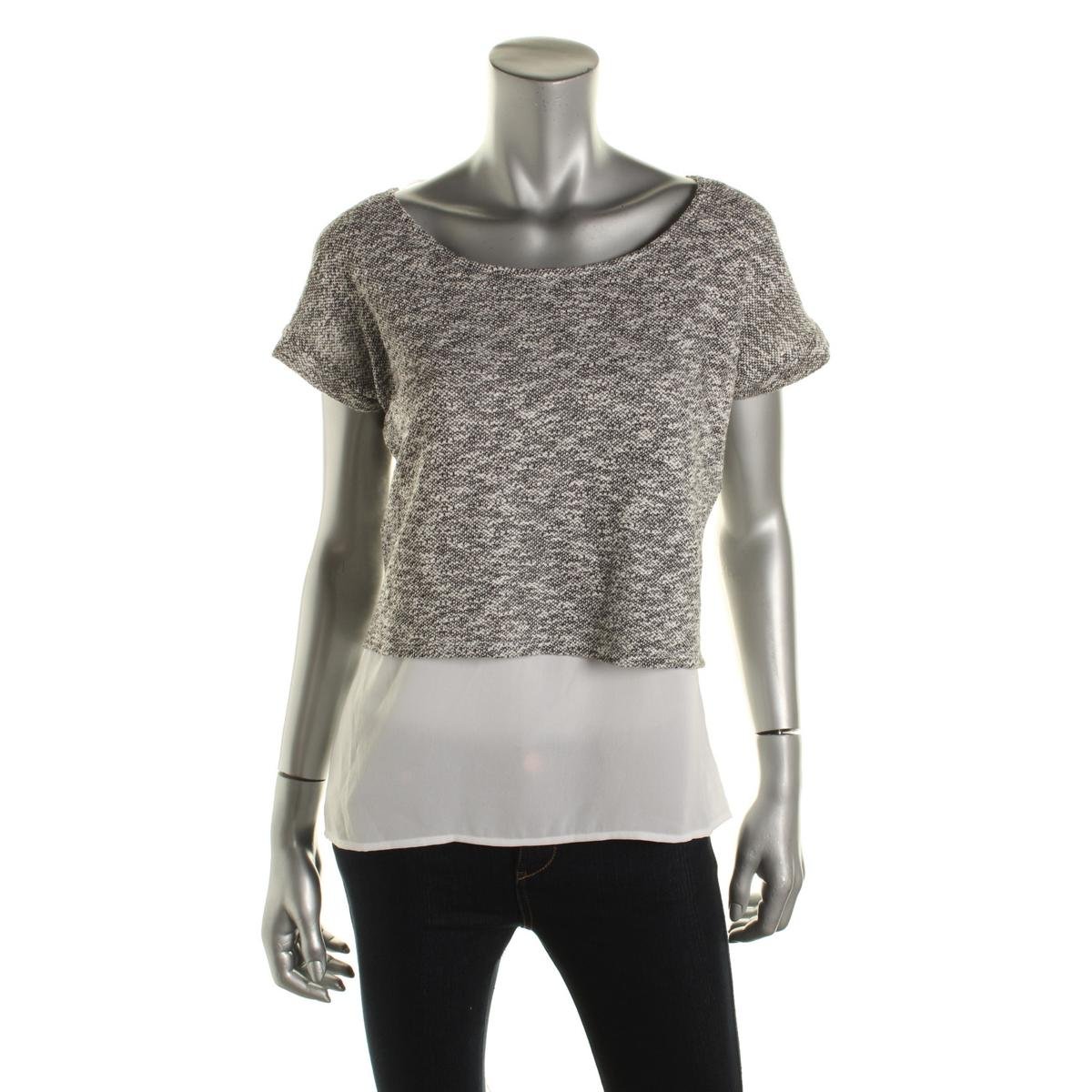 INC 4631 Womens B/W Marled 2FER Short Sleeves Pullover Top S BHFO