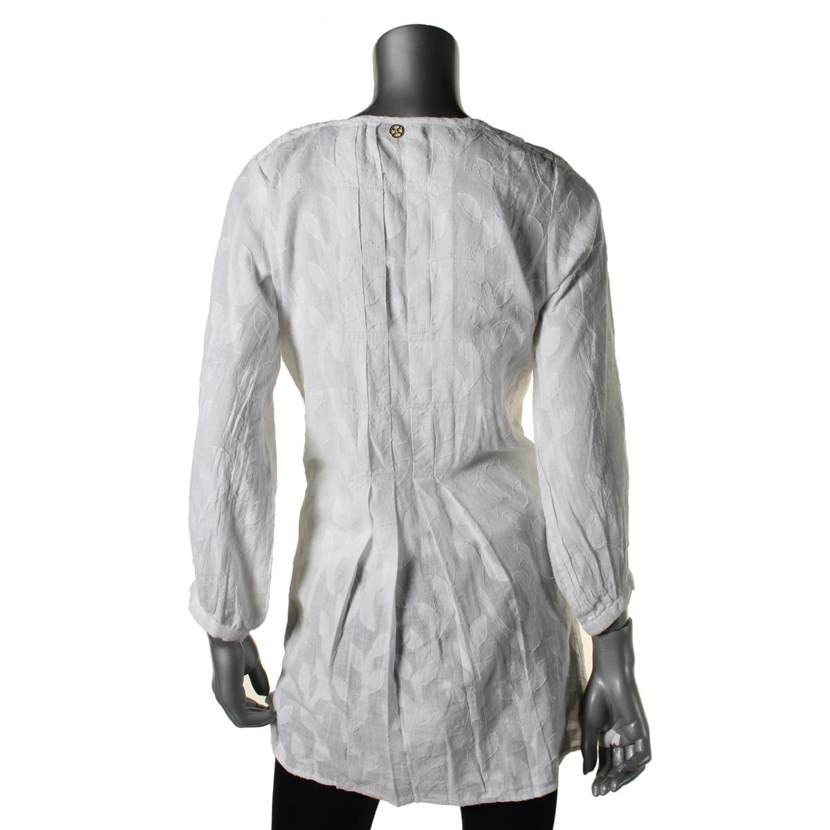 ViX Paula Hermanny 8428 Womens White Cotton Pleated Tunic Top Shirt S BHFO