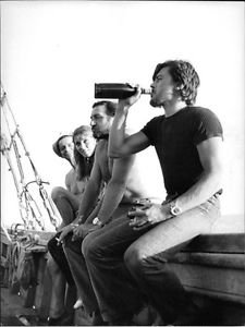 Alain Delon drinking wine, with Joanna Shimkus, Serge Reggiani and Lino ...