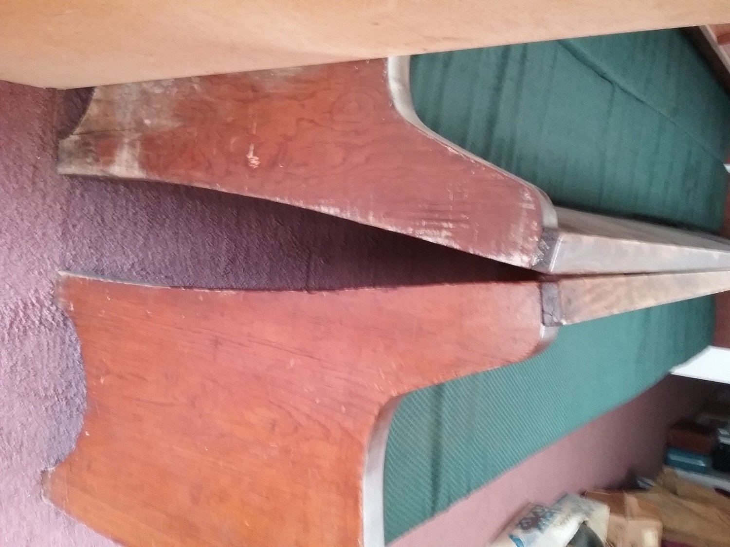 3 12' Vintage Church Pews, Wooden, Green Upholstery, Pocket Crosby ...