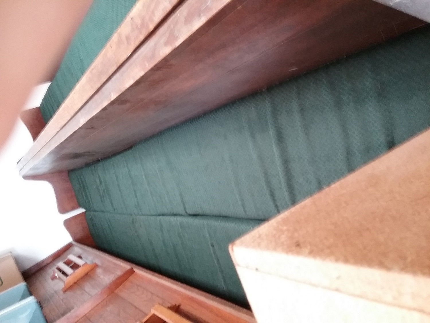 3 12' Vintage Church Pews, Wooden, Green Upholstery, Pocket Crosby ...