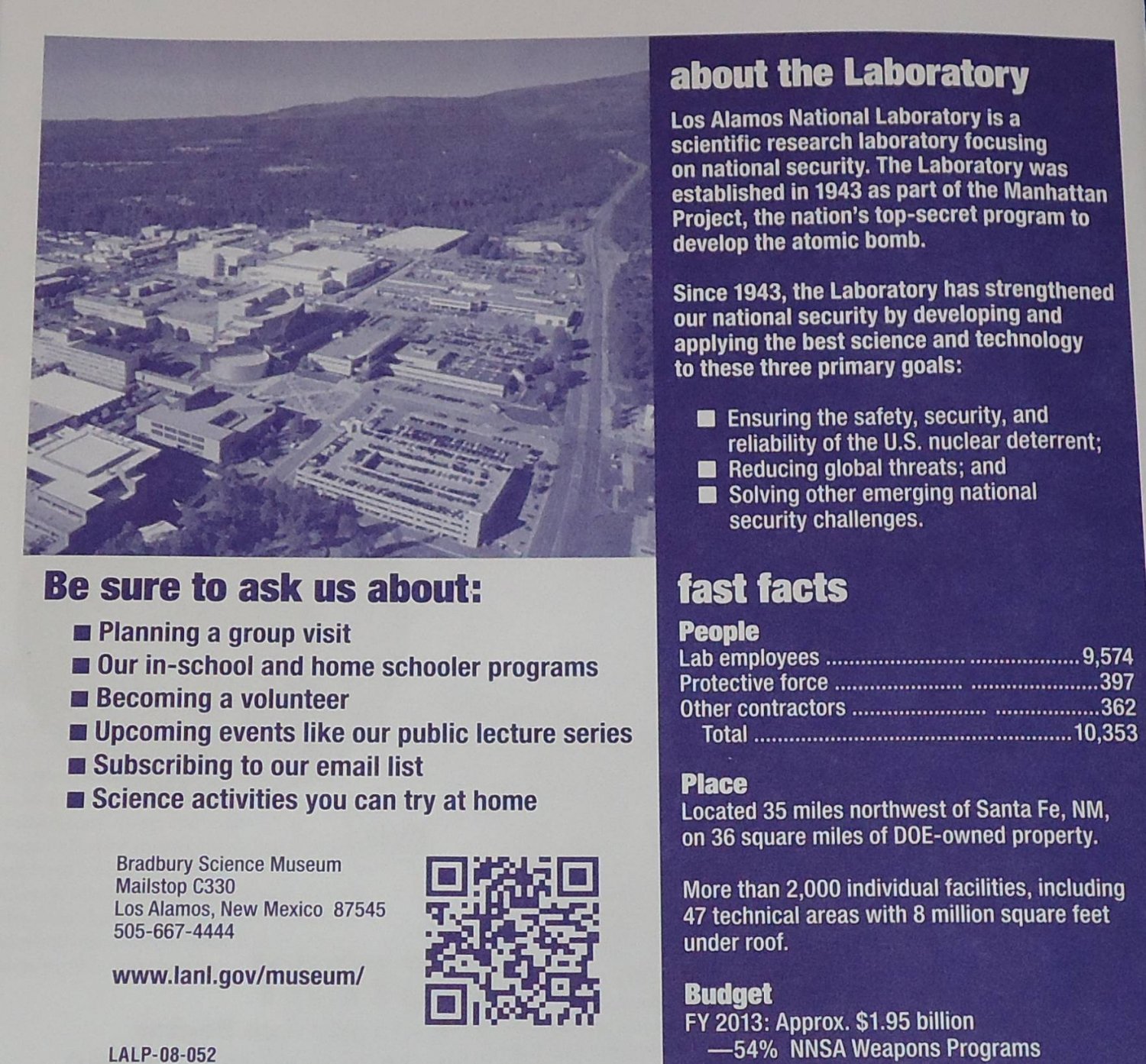 BRAND NEW BRADBURY SCIENCE MUSEUM BROCHURE LOS ALAMOS NATIONAL LABORATORY