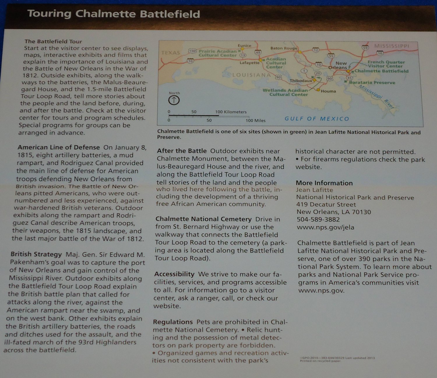 CHALMETTE BATTLEFIELD "BATTLE OF NEW ORLEANS" NATIONAL HISTORICAL PARK ...