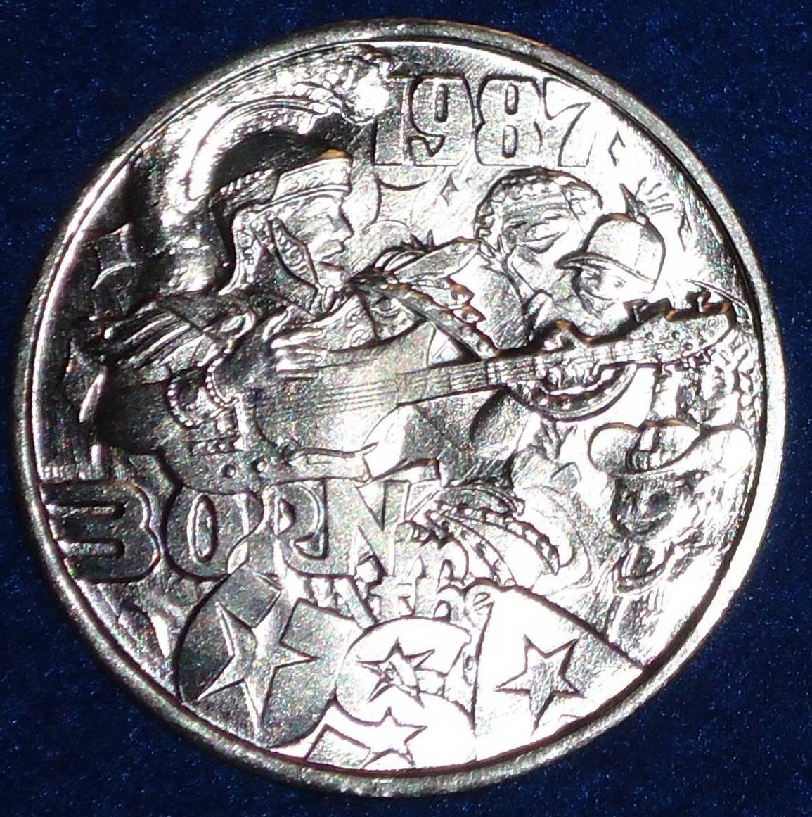 BORN IN THE USA AUTHENTIC NEW ORLEANS MARDI GRAS DOUBLOON TOKEN ROCKER ...