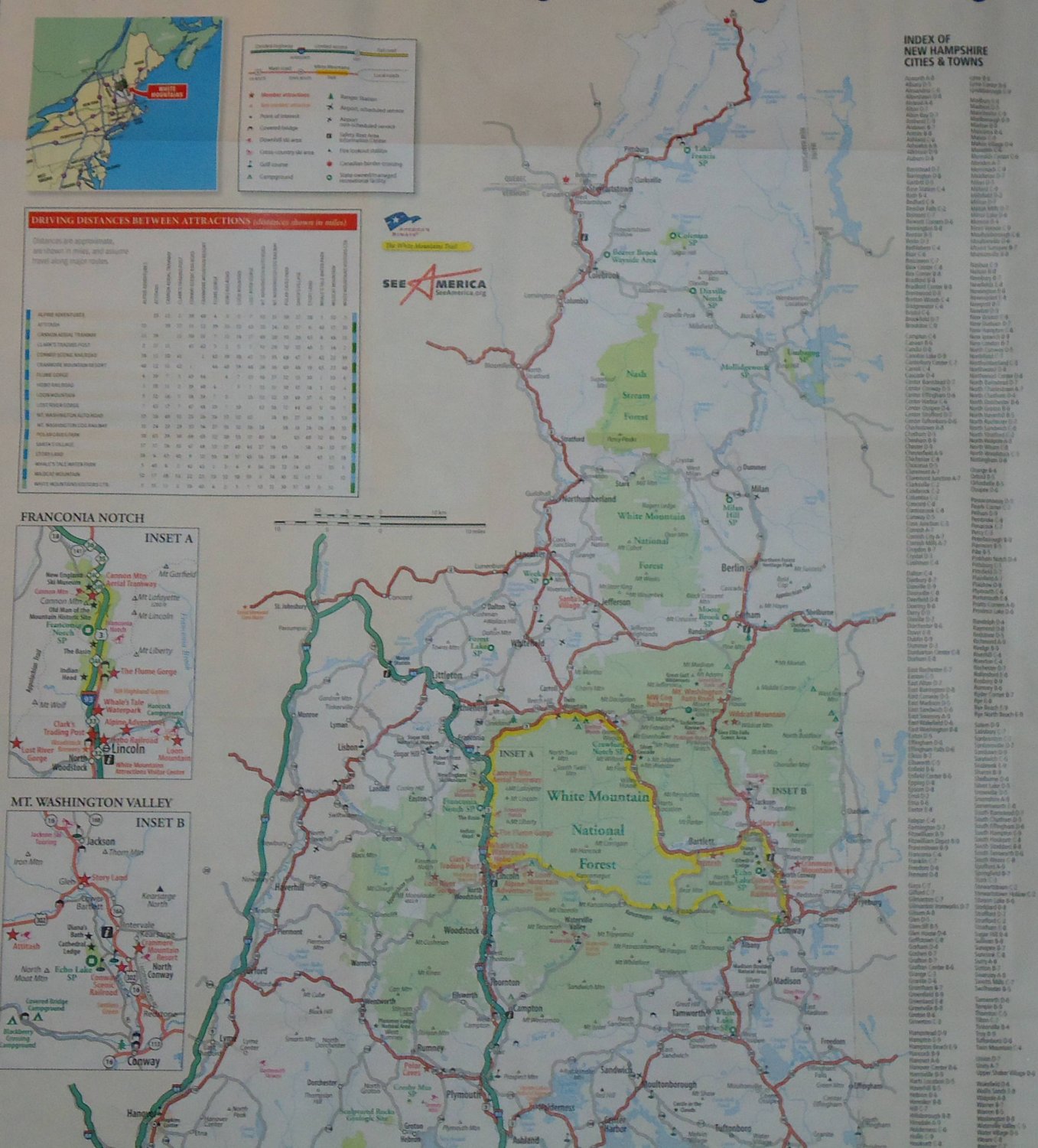 BRAND NEW WHITE MOUNTAINS NEW HAMPSHIRE STATE HIGHWAY MAP: GREAT ...