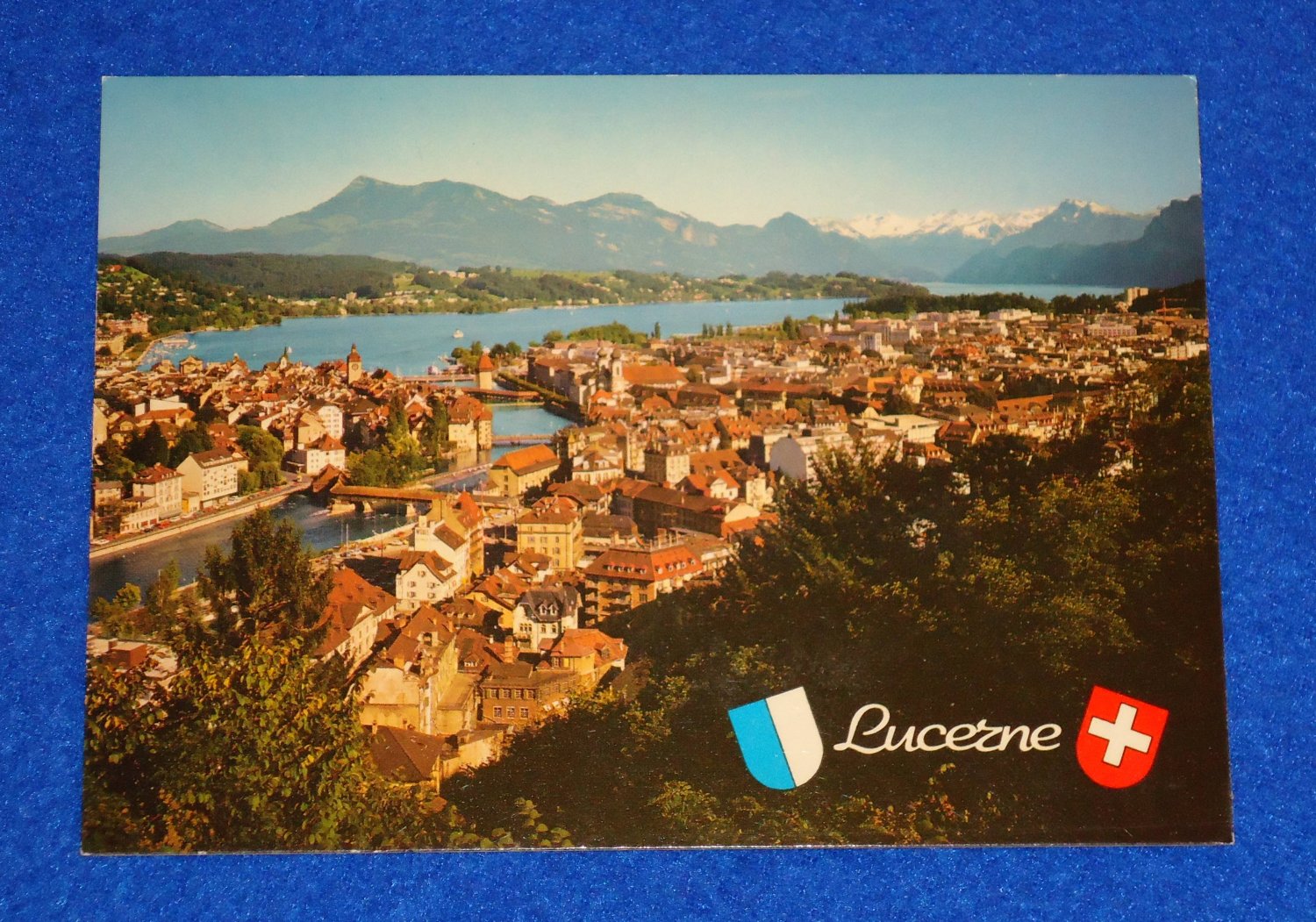 GORGEOUS UNUSED VINTAGE LUCERNE SWITZERLAND CITY POSTCARD LAKE RIGI VILLAGE