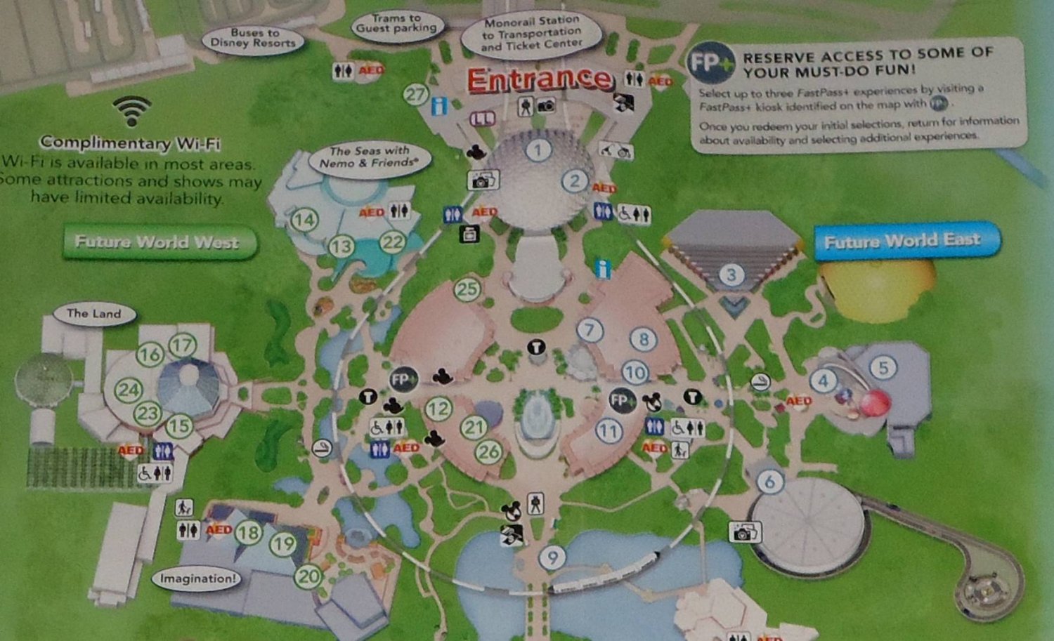 "WALT DISNEY" EPCOT BROCHURE THEME PARK GUIDE MAP SPACESHIP EARTH TEST ...