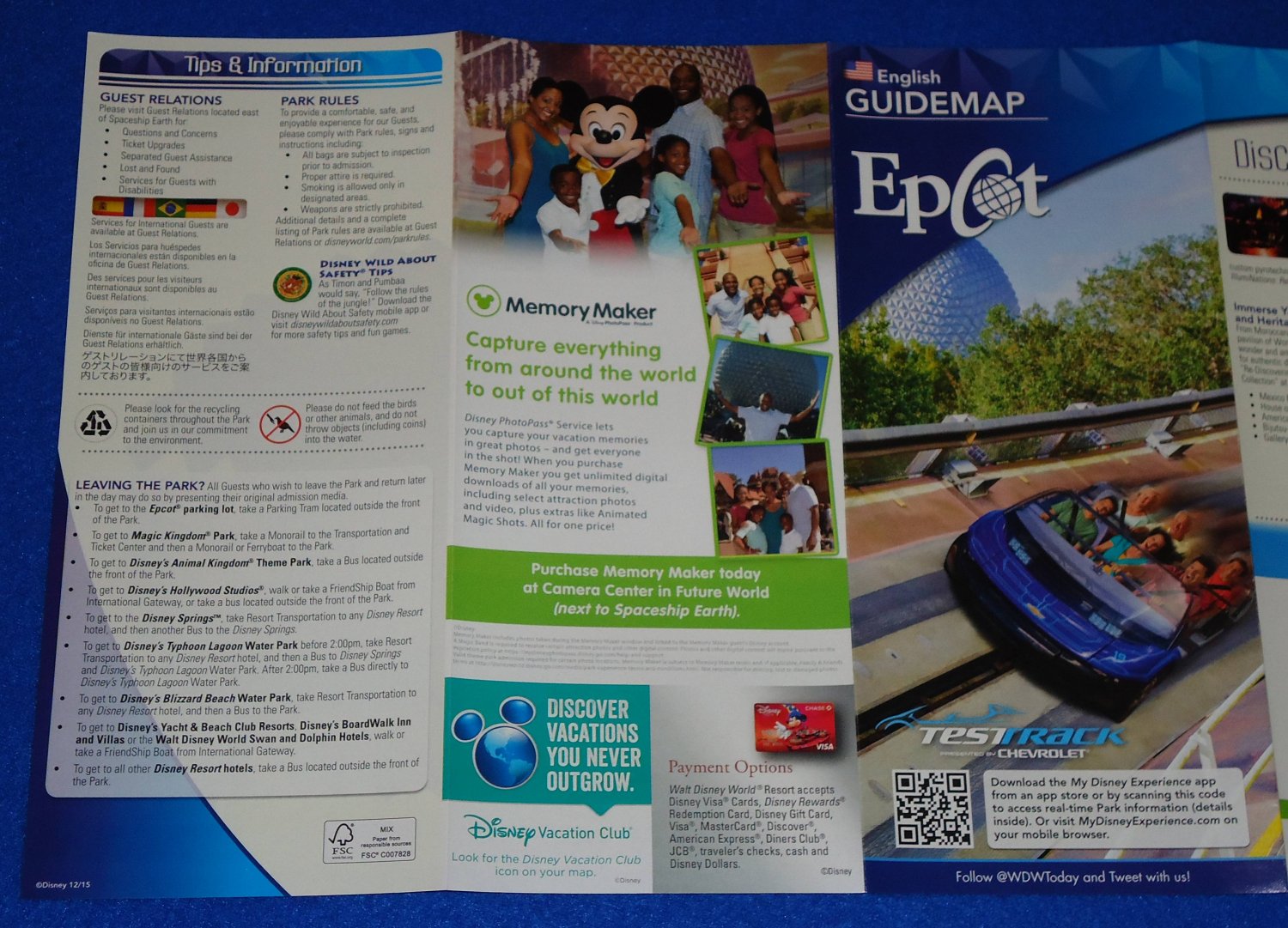 "WALT DISNEY" EPCOT BROCHURE THEME PARK GUIDE MAP SPACESHIP EARTH TEST ...