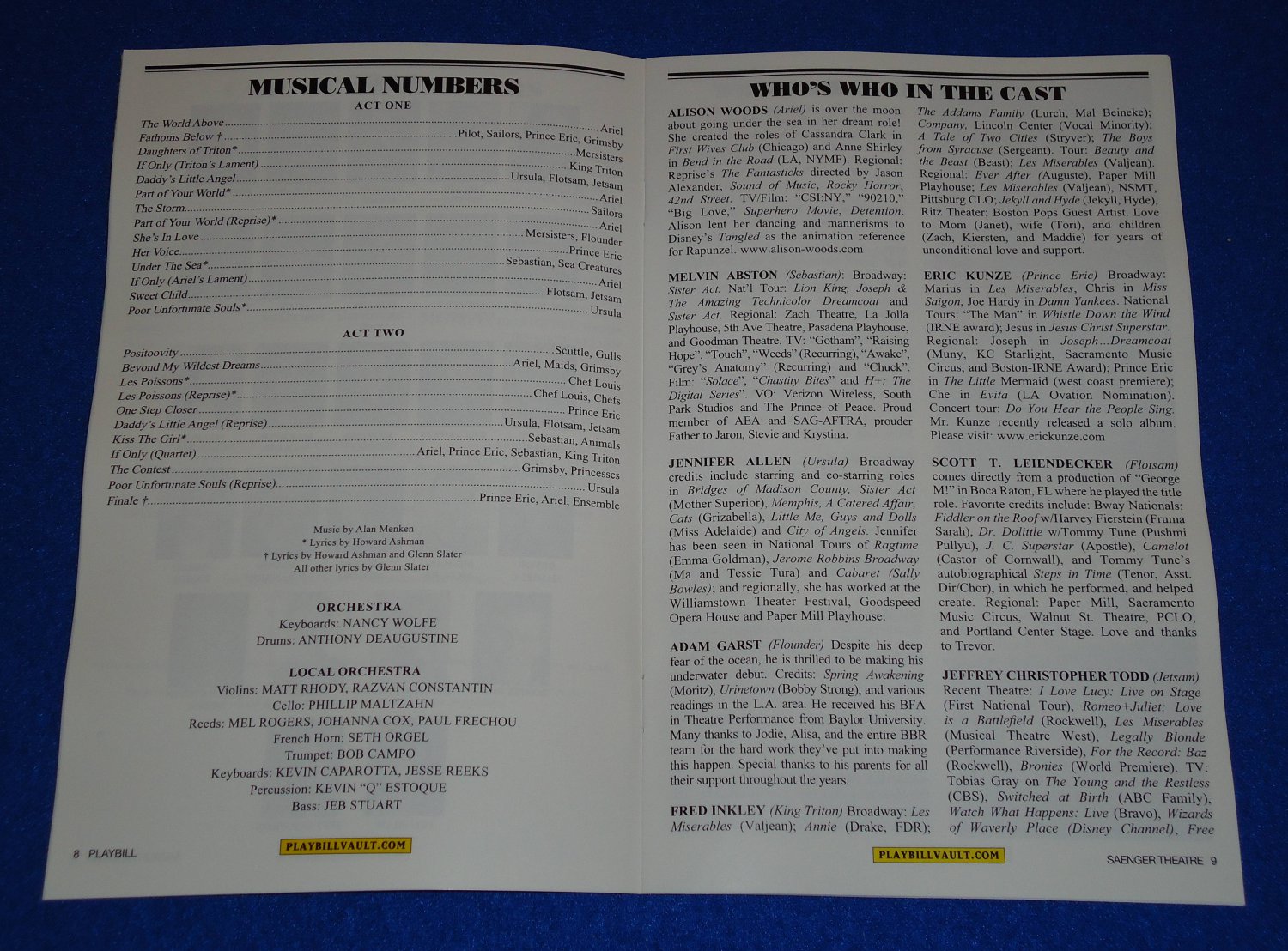 WALT DISNEY THE LITTLE MERMAID PLAYBILL ALAN MENKEN DOUG WRIGHT SLATER ...