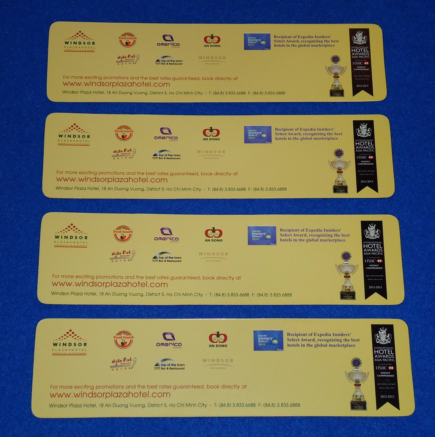 4 VIETNAMESE BOOKMARKS SOUVENIRS WINDSOR PLAZA HOTEL SAIGON VIETNAM 5 ...