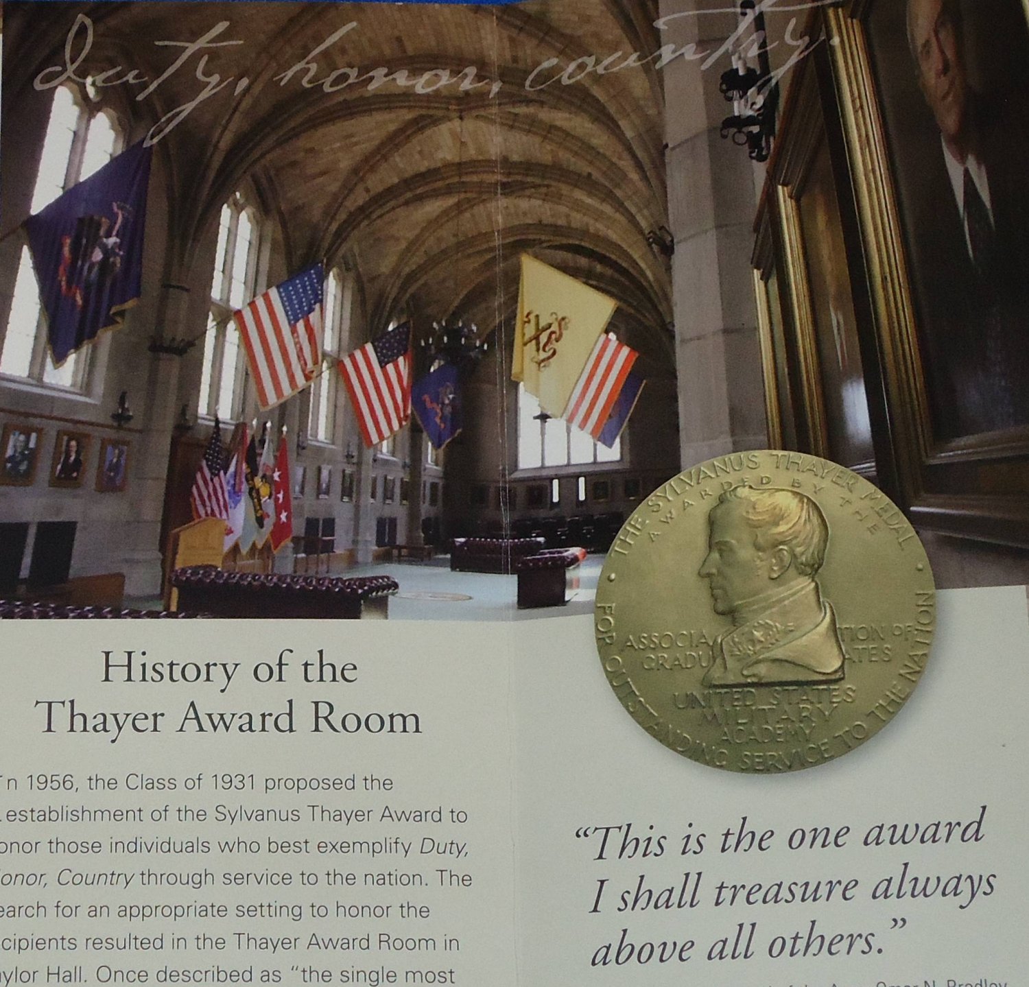 BRAND NEW CHARMING WEST POINT THAYER AWARD ROOM BROCHURE U.S. MILITARY ...