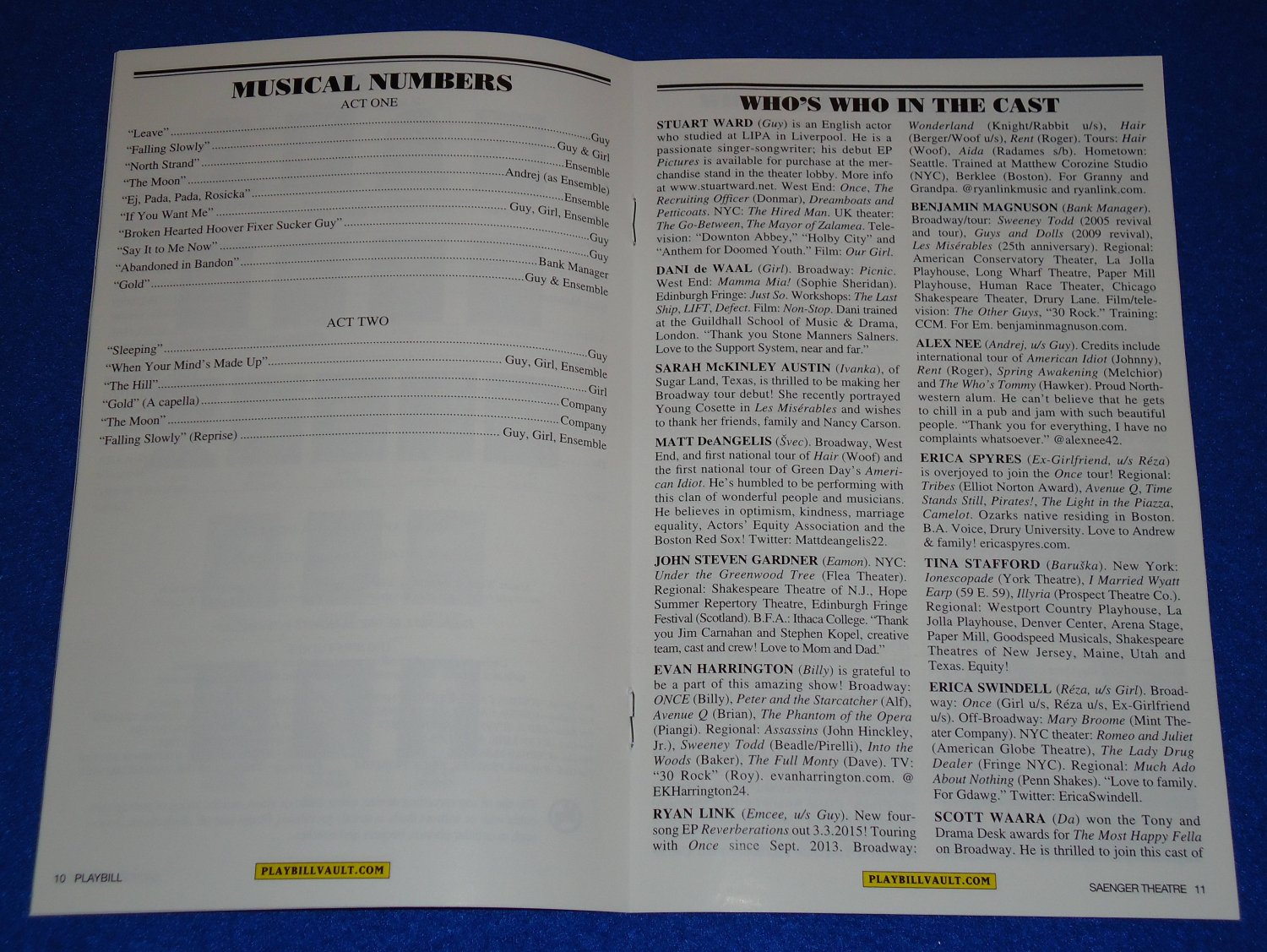 ONCE PLAYBILL TONY AWARD WINNING MUSICAL ENDA WALSH GLEN HANSARD ...