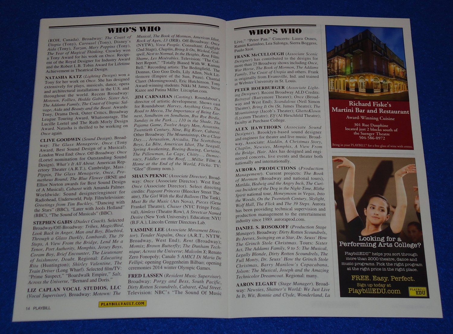 ONCE PLAYBILL TONY AWARD WINNING MUSICAL ENDA WALSH GLEN HANSARD ...