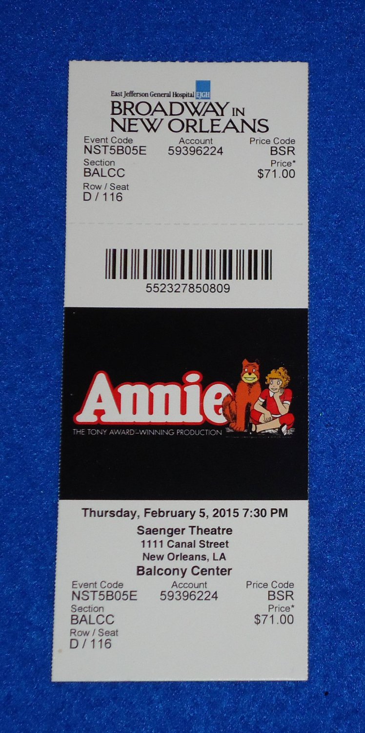 ANNIE TICKET STUB MUSICAL HAROLD GRAY STROUSE CHARNIN MEEHAN TONY AWARD ...