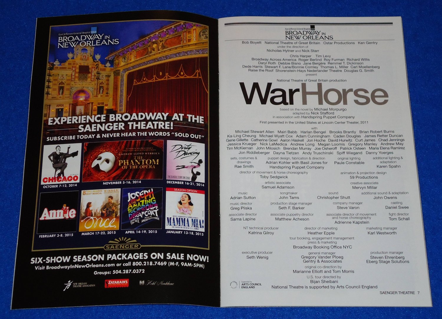 WAR HORSE PLAYBILL WORLD WAR I MICHAEL MORPURGO NICK STAFFORD TONY ...