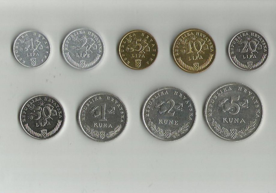Croatian coins Kuna and Lipa set 9 pcs