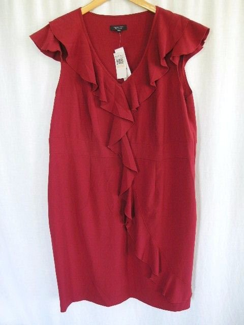 Spense Red Sheath Dress Plus Size 14 W Polyester NEW Cap Sleeve Ruffled