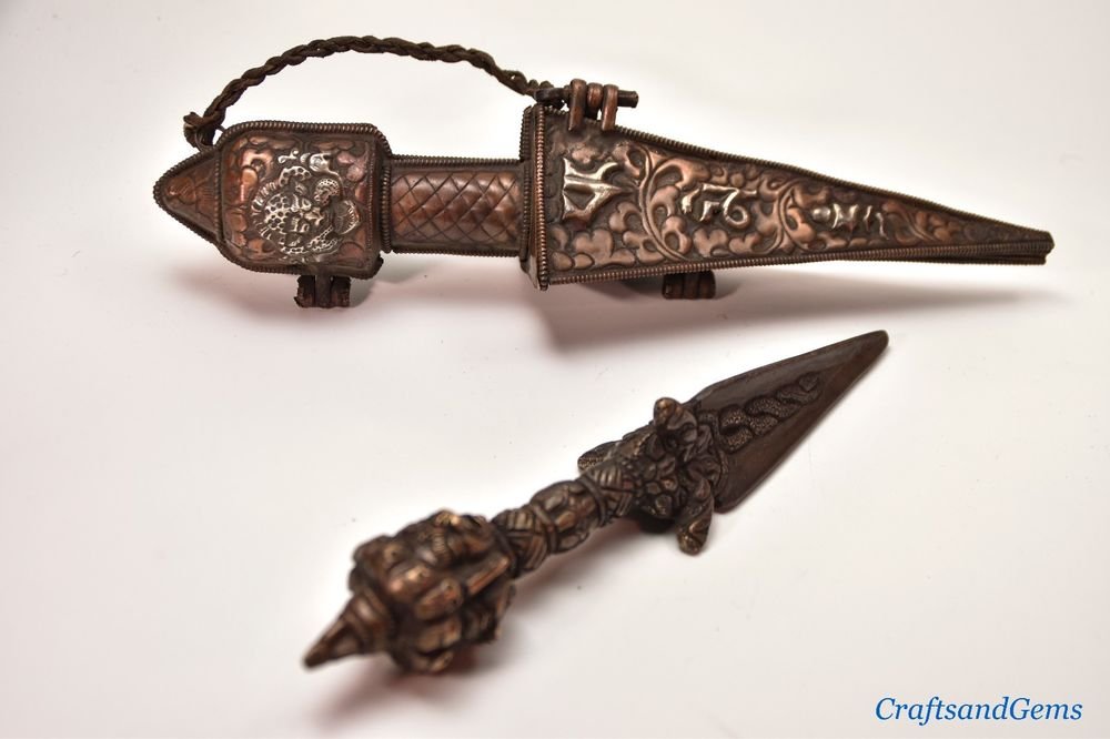 Very Rare Antique Tibetan Ritual tool 3 headed mahakala phurba kila ...