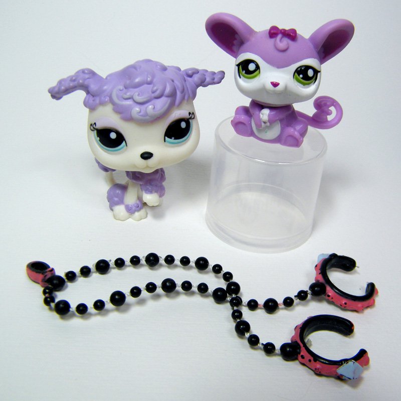 Littlest Pet Shop 1862, 1863 POODLE Purple Dog and MOUSE for Blythe