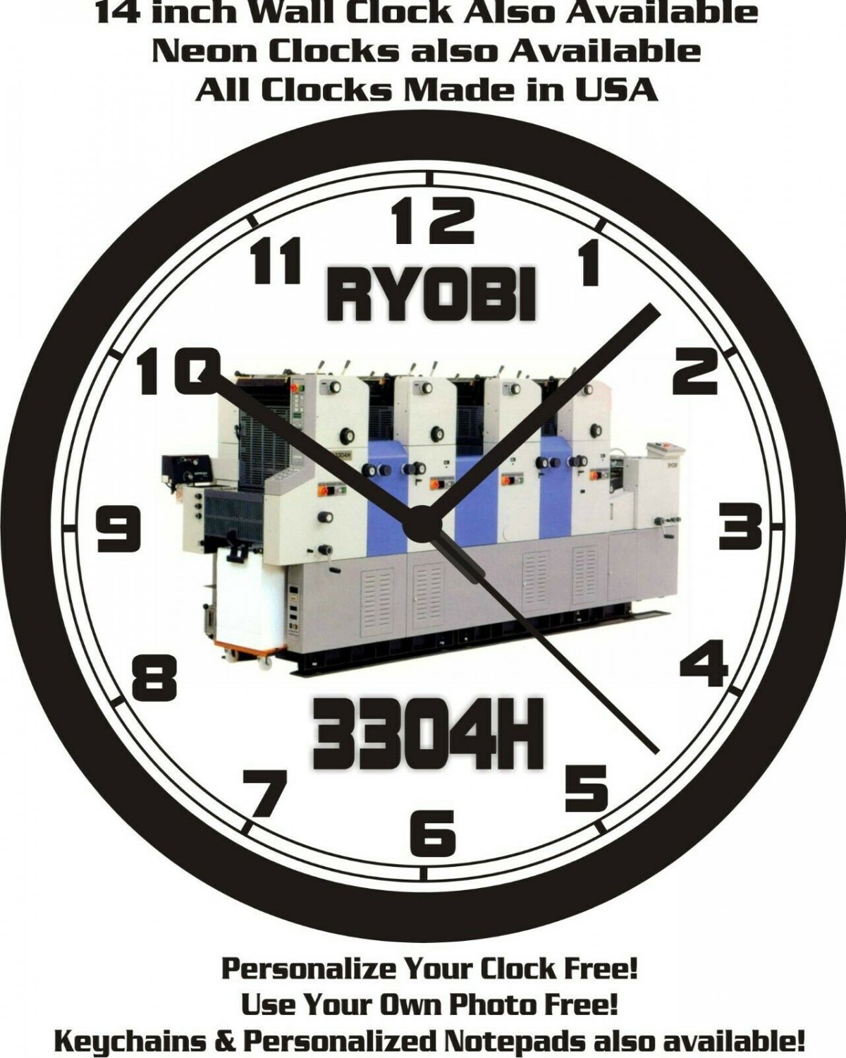 RYOBI 3304H PRINTING PRESS WALL CLOCK-FREE USA SHIP!-Add Business Name ...