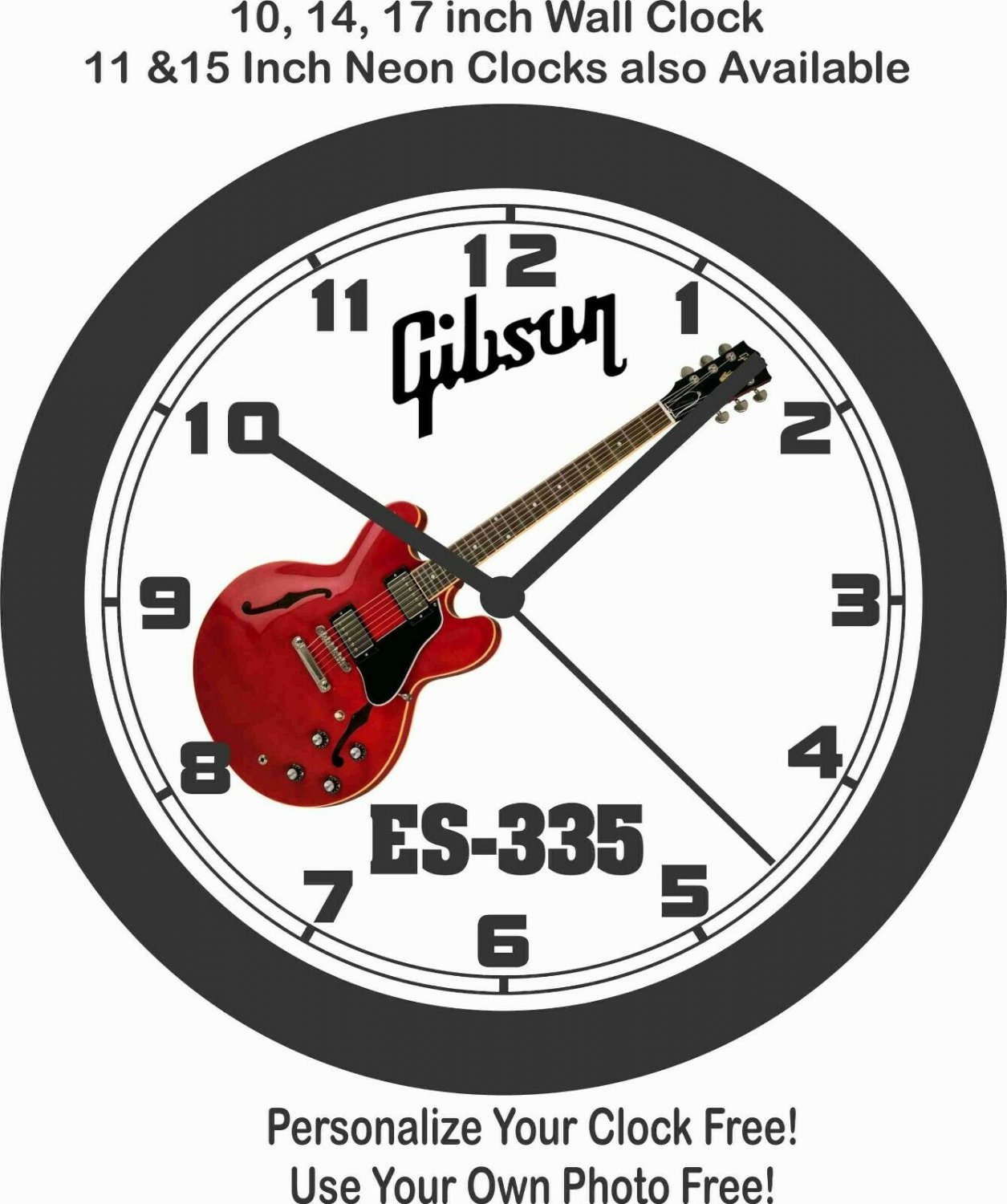 GIBSON ES-335 GUITAR WALL CLOCK-OTHER COLORS AND MODELS AVAILABLE!-Fender