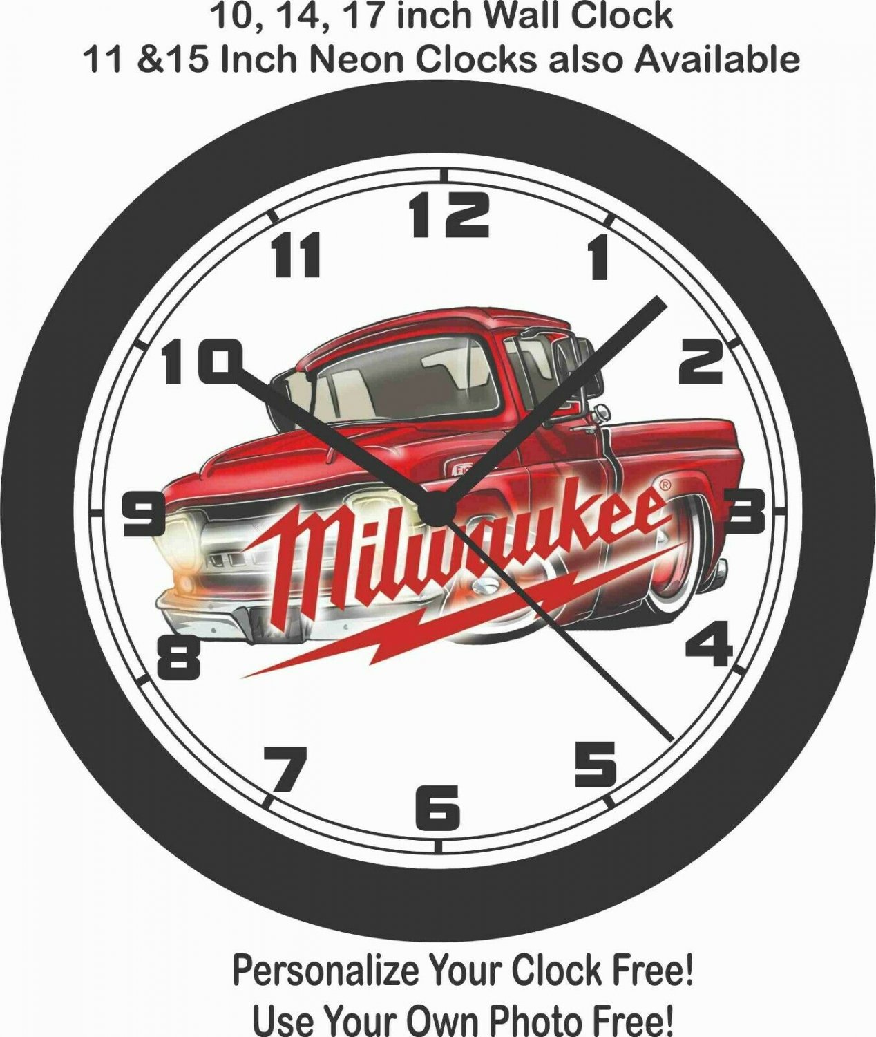 MILWAUKEE TOOLS PICKUP TRUCK WALL CLOCK-PERSONALIZE YOUR CLOCK FREE!