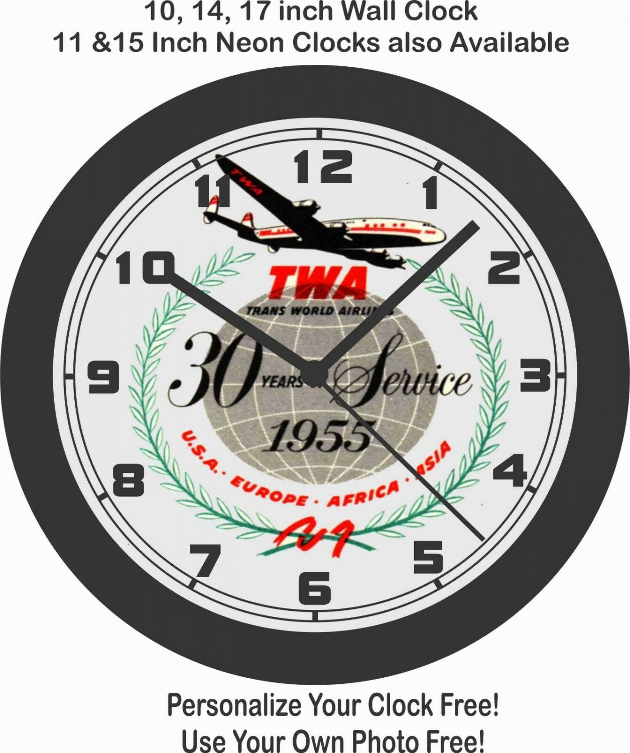 1955 TWA 30 YEARS OF SERVICE EMBLEM WALL CLOCK-FREE USA SHIP