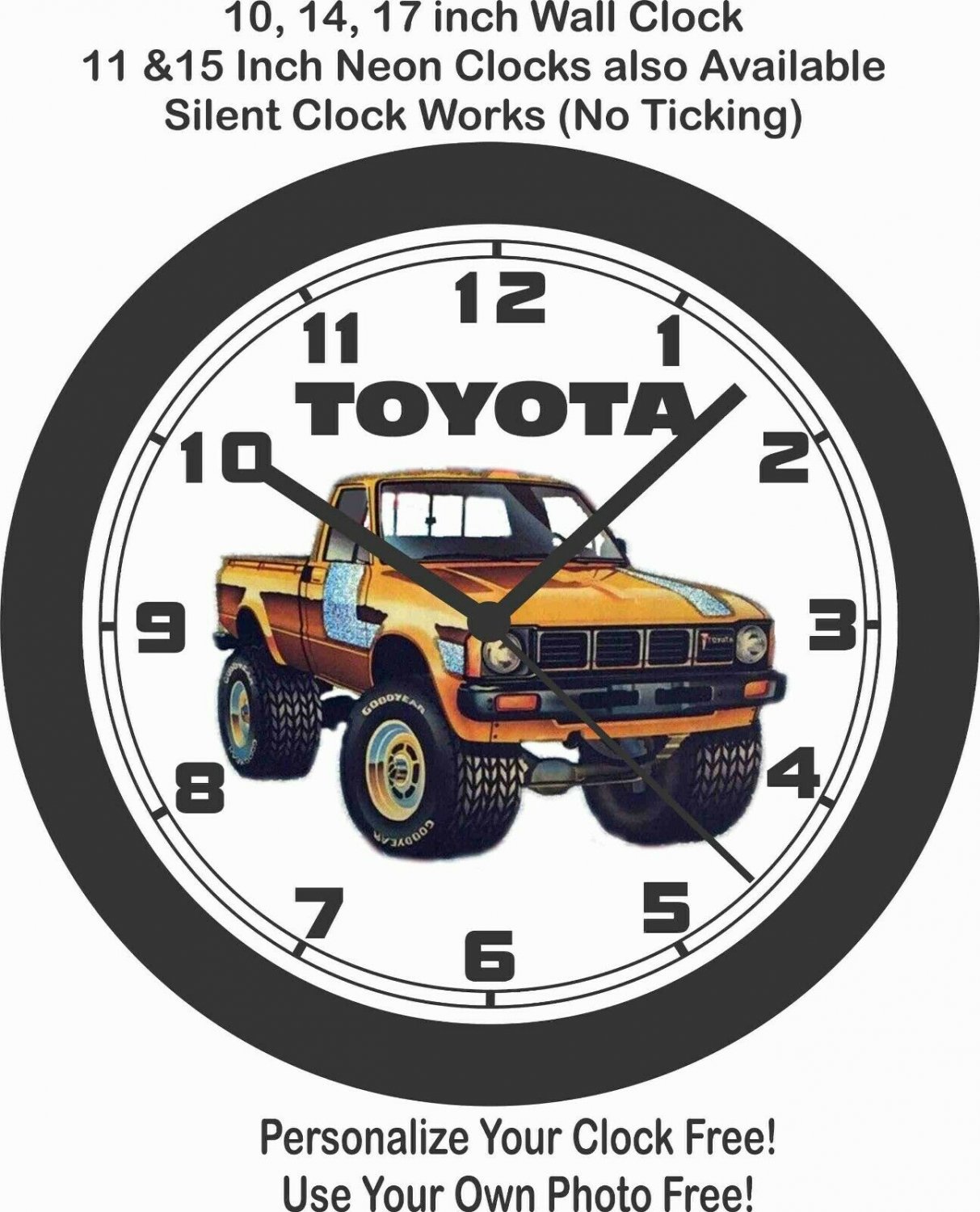 VINTAGE TOYOTA 4x4 PICKUP TRUCK WALL CLOCK-FORD, CHEVY, NISSAN, DODGE, GMC