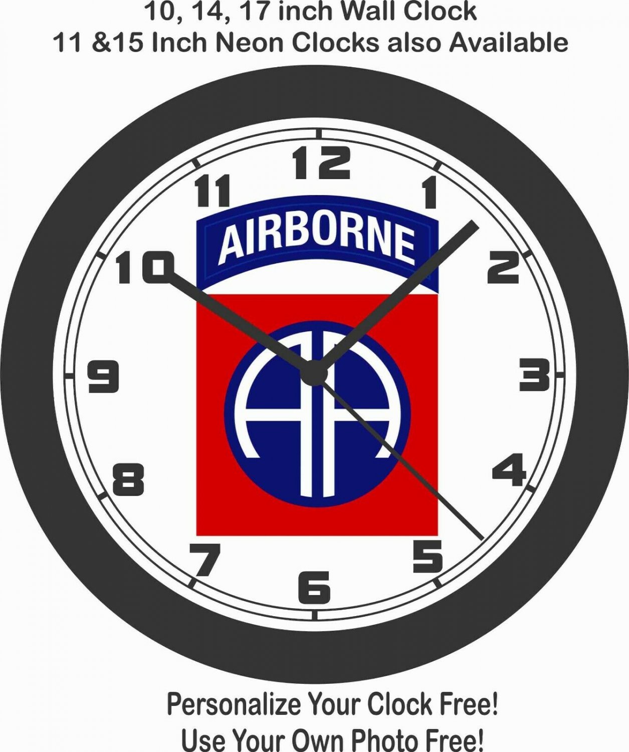 82nd AIRBORNE MILITARY EMBLEM WALL CLOCK-ARMY, MARINES, NAVY