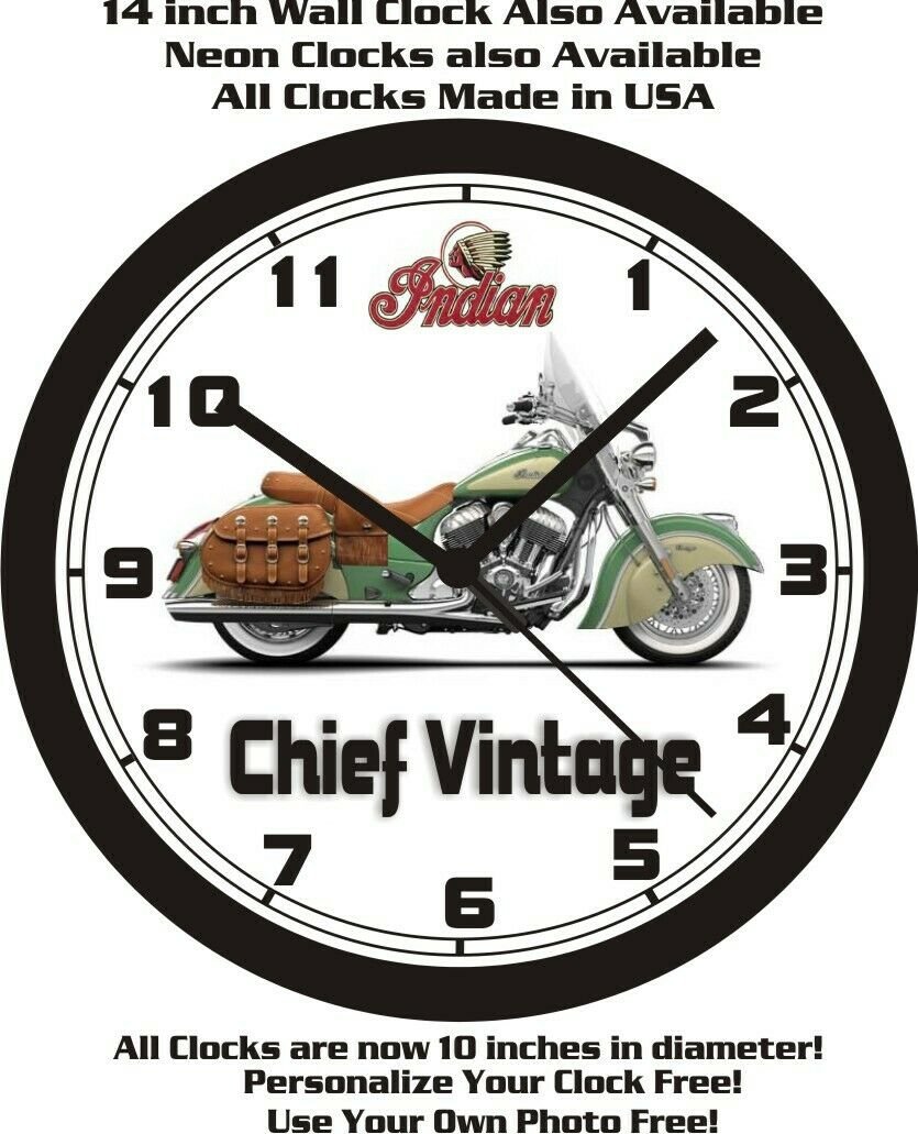 2015 INDIAN CHIEF VINTAGE MOTORCYCLE WALL CLOCK-FREE USA SHIP!