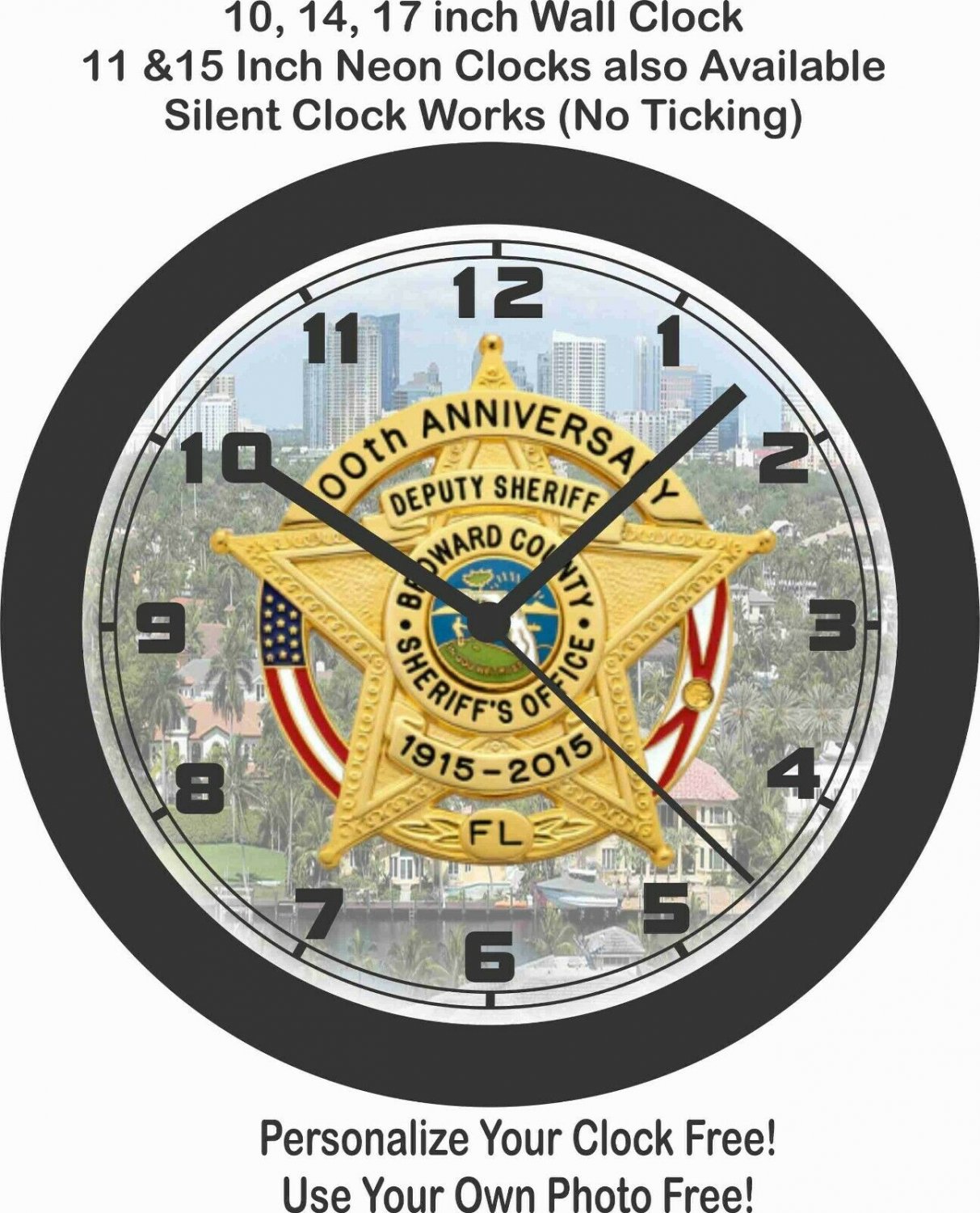 BROWARD COUNTY FLORIDA SHERIFF'S DEPARTMENT BADGE WALL CLOCK-FREE USA SHIP