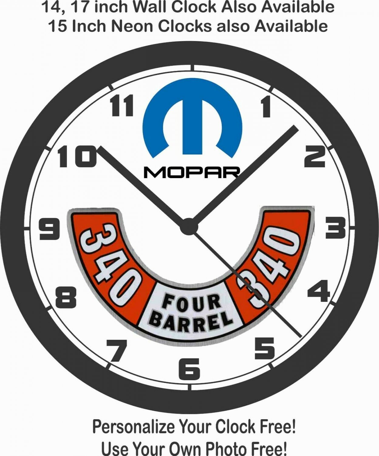 MOPAR, DODGE, PLYMOUTH 340 MOTOR LOGO WALL CLOCK-FREE USA SHIP