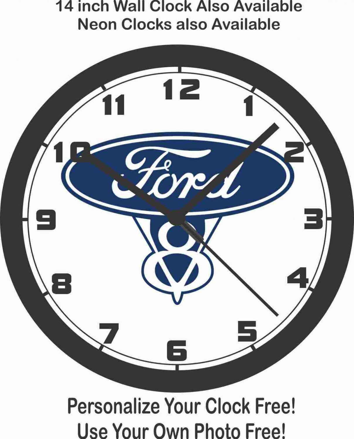 FORD CLASSIC V8 LOGO WALL CLOCK-GALAXIE, FAIRLANE, MUSTANG, FALCON, CHEVY