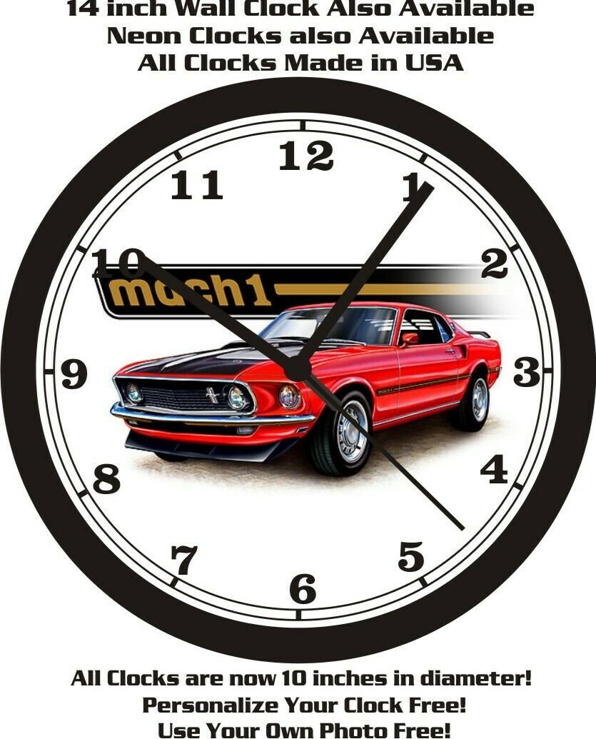 1969 FORD MUSTANG MACH 1 WALL CLOCK-FREE USA SHIP-Choose 1 of 2