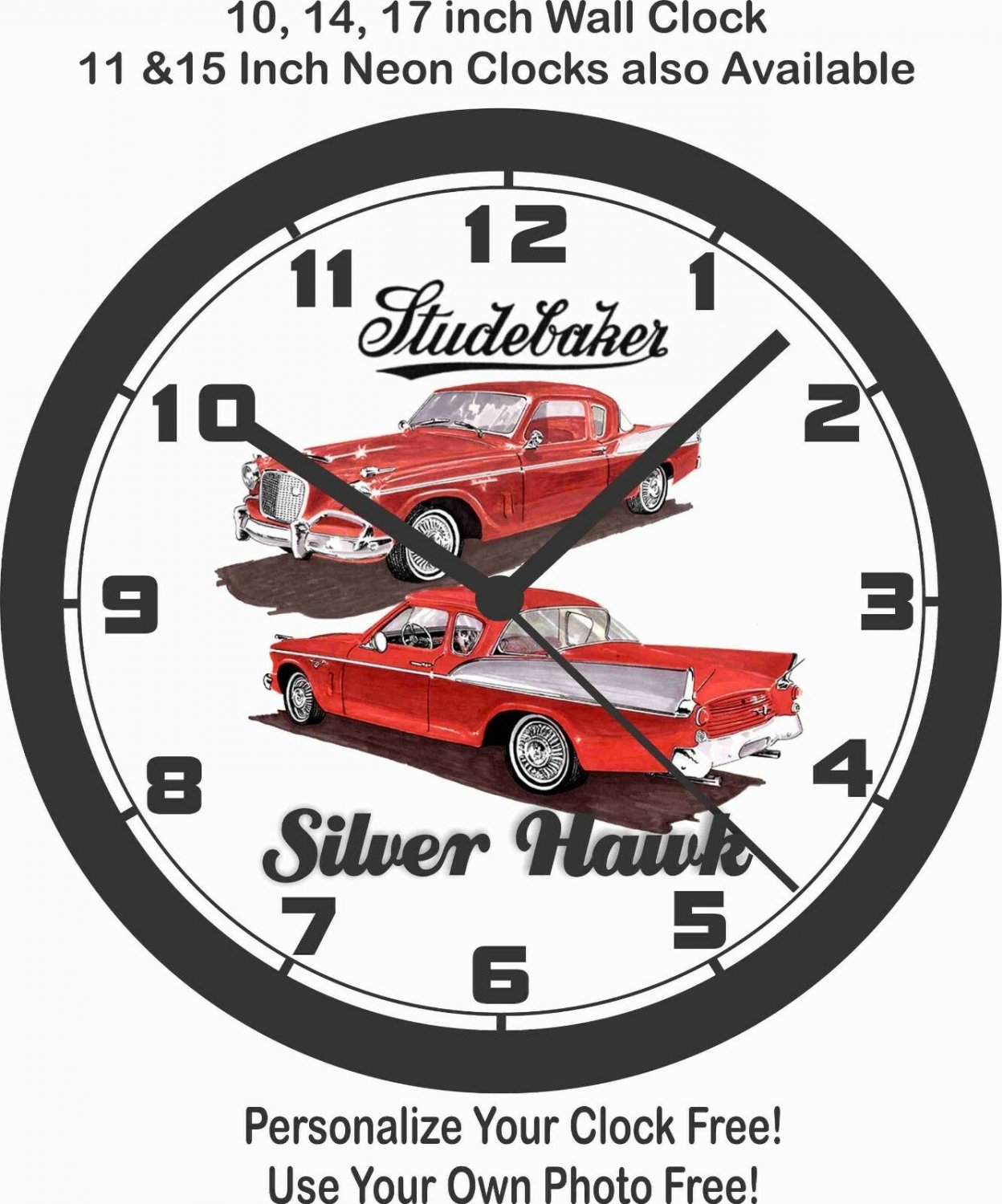 1957 STUDEBAKER SILVER HAWK WALL CLOCK-FREE USA SHIP!, DeSoto, Ford ...