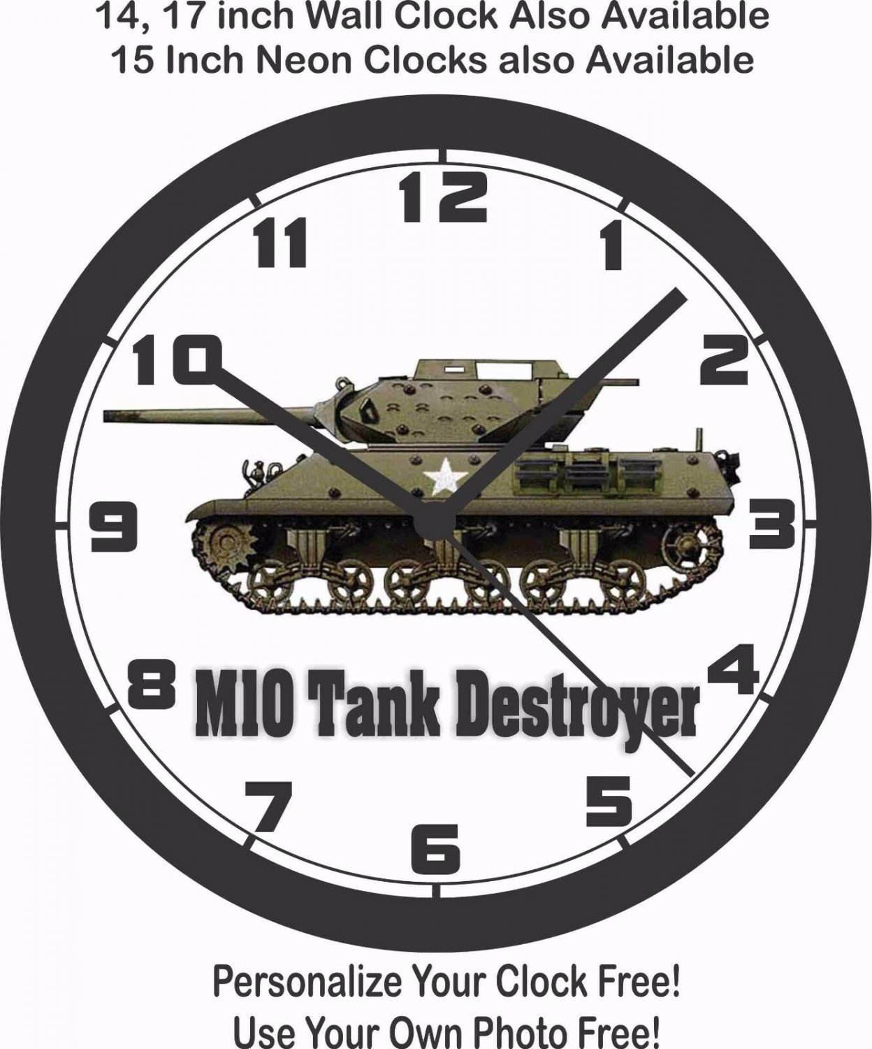 U.S. ARMY M10 TANK DESTROYER WALL CLOCK-FREE USA SHIP
