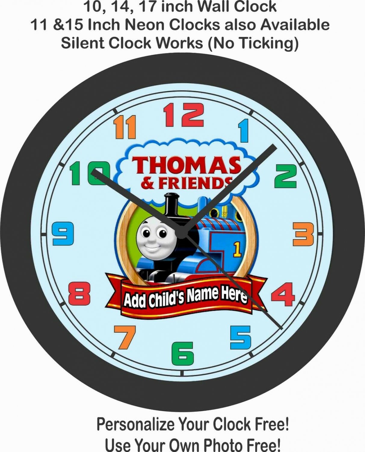 THOMAS & FRIENDS WALL CLOCK-ADD CHILD'S NAME FREE-CHOOSE FOR BOY OR GIRL!