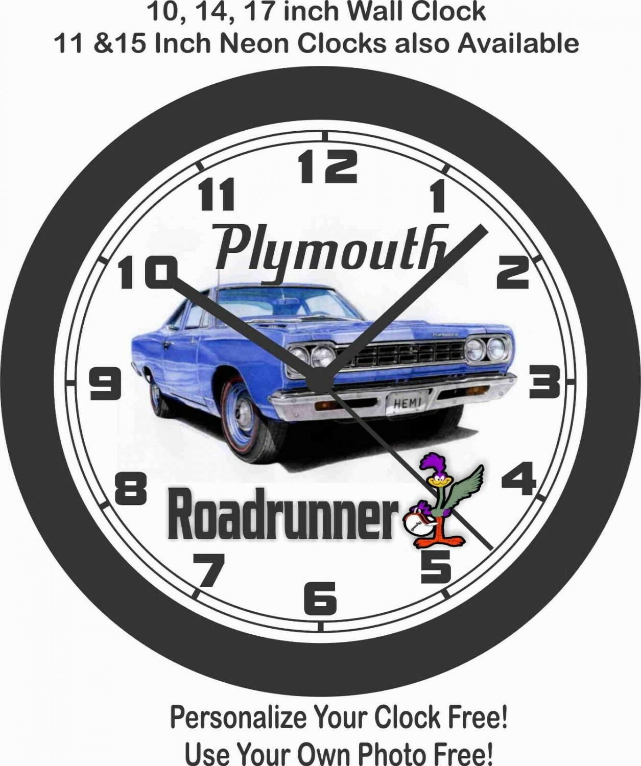 1968 PLYMOUTH ROADRUNNER WALL CLOCK-FREE USA SHIP-NEW!