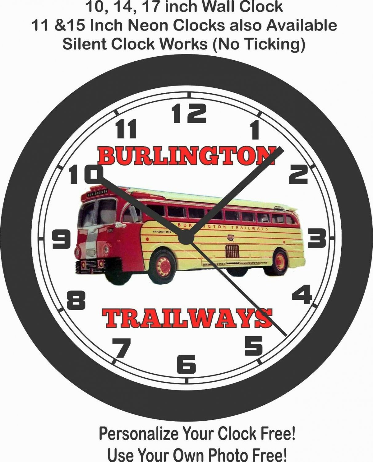 BURLINGTON TRAILWAYS BUS WALL CLOCK-FREE USA SHIP-GREYHOUND