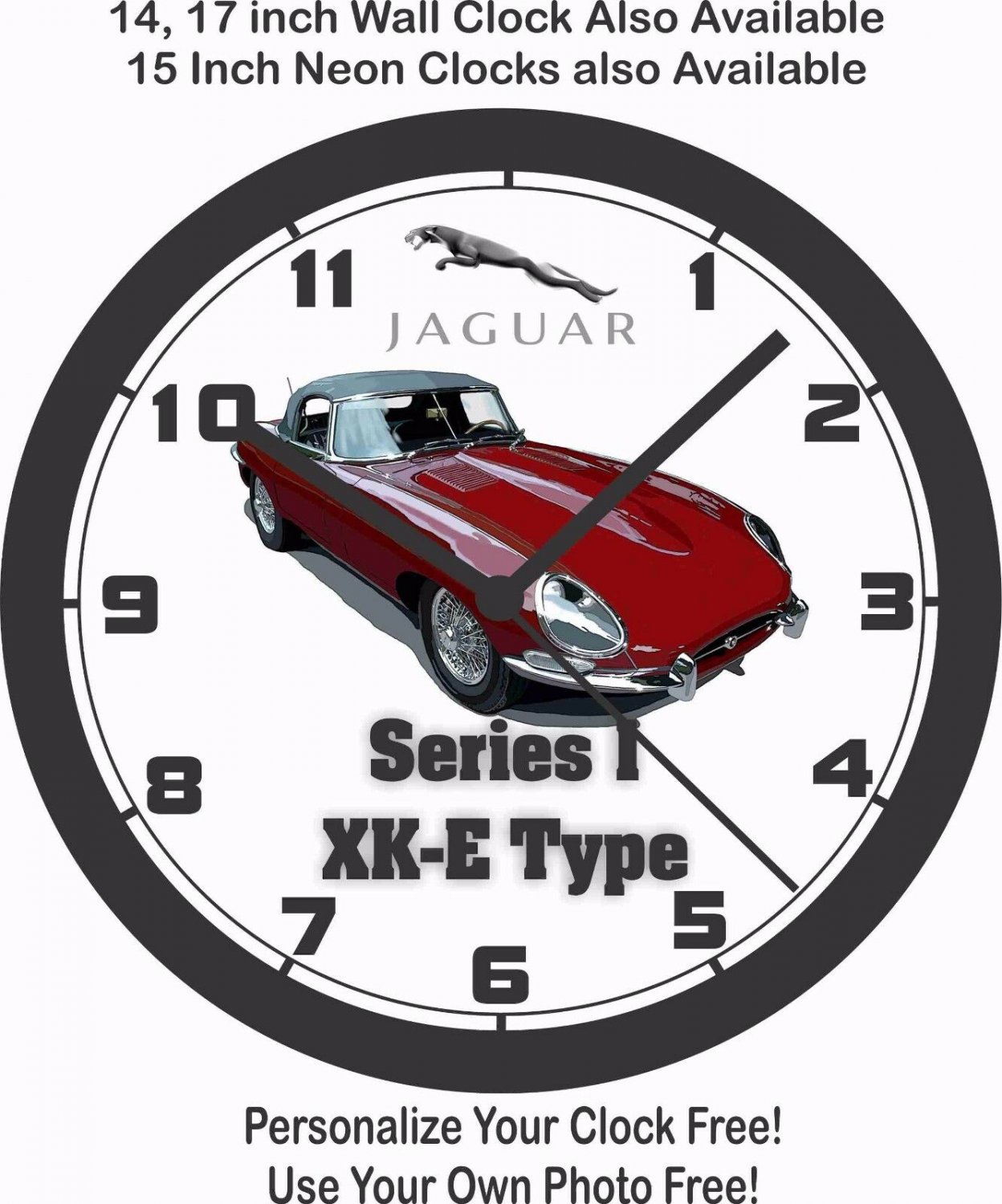 JAGUAR SERIES 1 XK-E TYPE WALL CLOCK-FREE USA SHIP, CHOOSE 1 OF 2 COLORS