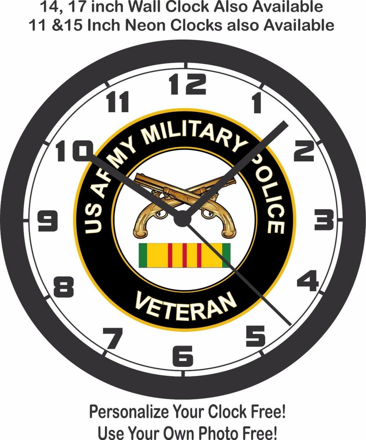 U.S. ARMY VIETNAM MILITARY POLICE VETERAN WALL CLOCK-FREE USA SHIP
