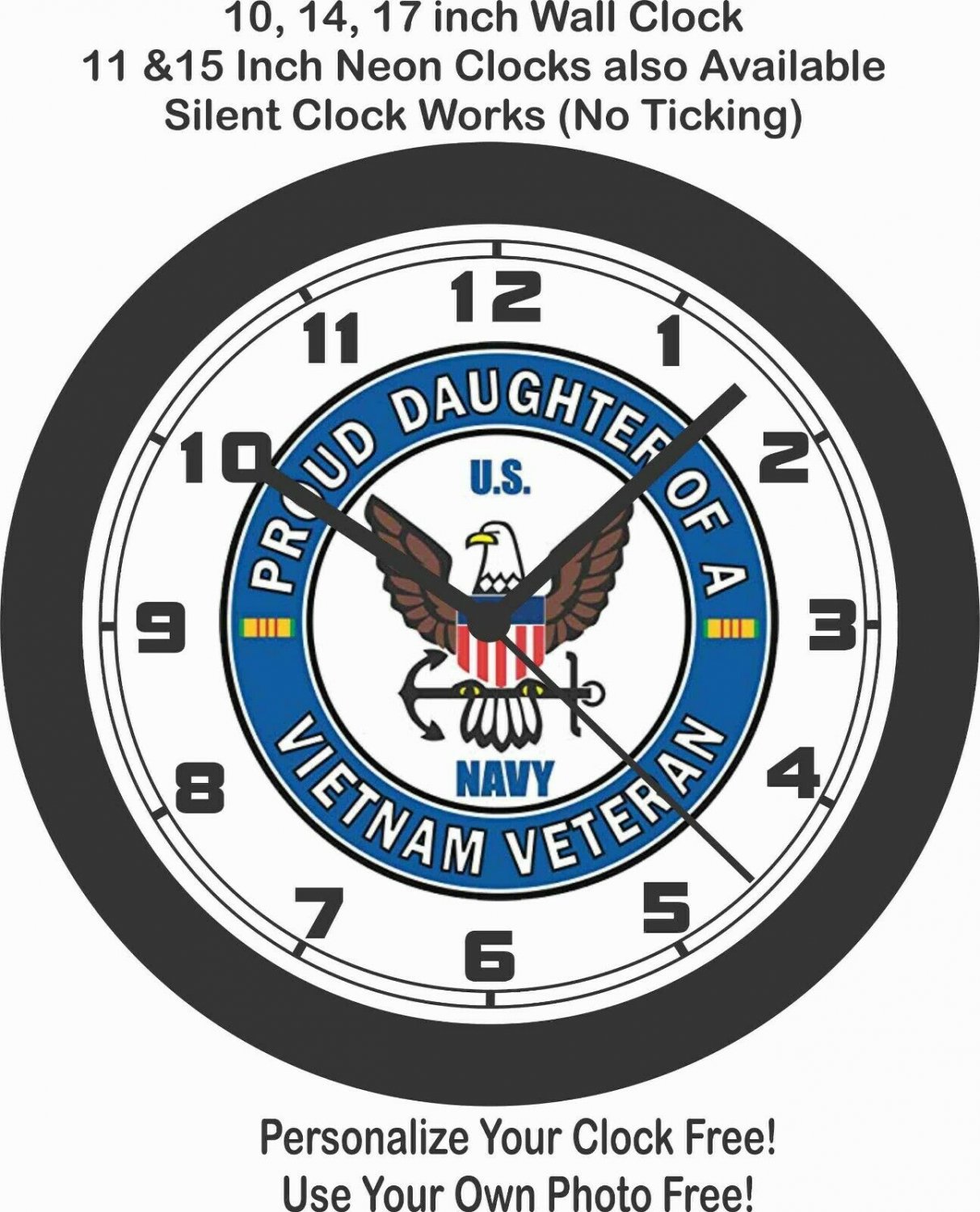 PROUD DAUGHTER OF A VIETNAM VETERAN WALL CLOCK-ARMY, NAVY, MARINES, AIR ...