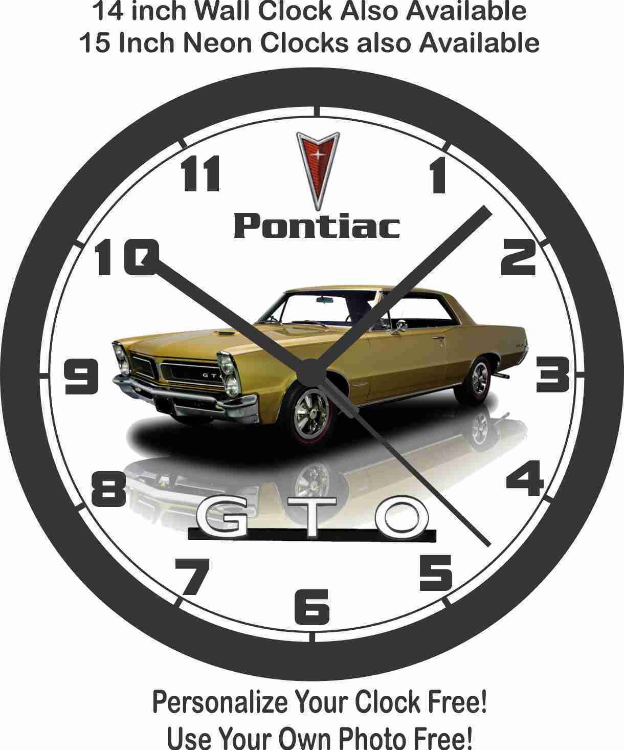 1965 PONTIAC GTO GOLD WALL CLOCK-Chevrolet, Oldsmobile, Camaro, Mustang