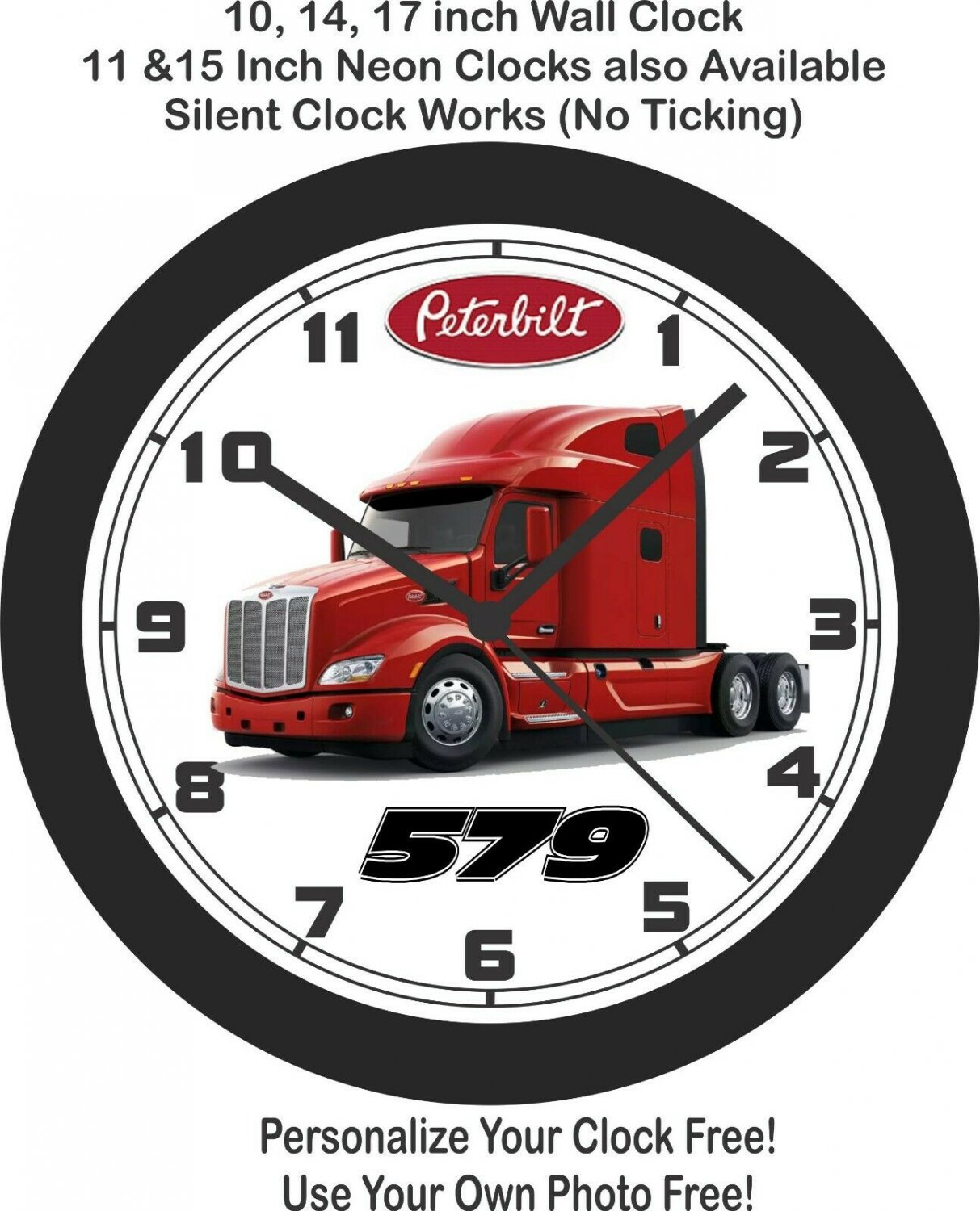 Peterbilt 579 Semi-Truck Wall Clock-Add Business Name Free!
