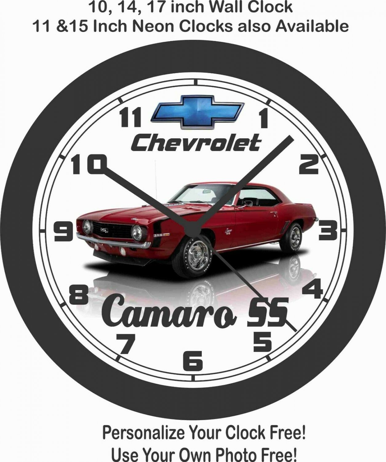 1969 CHEVROLET CAMARO SS WALL CLOCK-FREE USA SHIP-NEW!