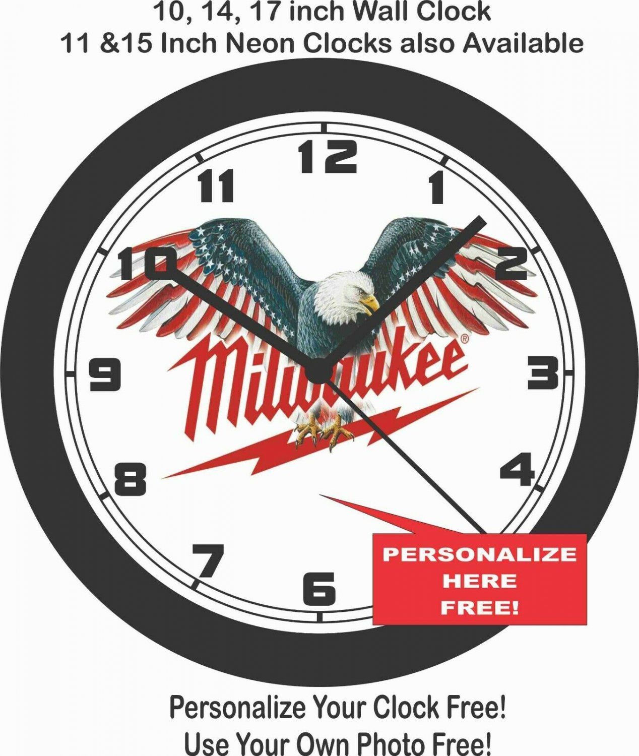 MILWAUKEE TOOLS AMERICA WALL CLOCK-PERSONALIZE IT FREE!
